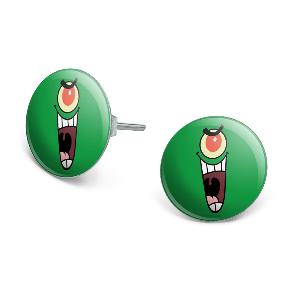 SpongeBob Plankon Face Novelty Silver Plated Stud Earrings - Walmart.com