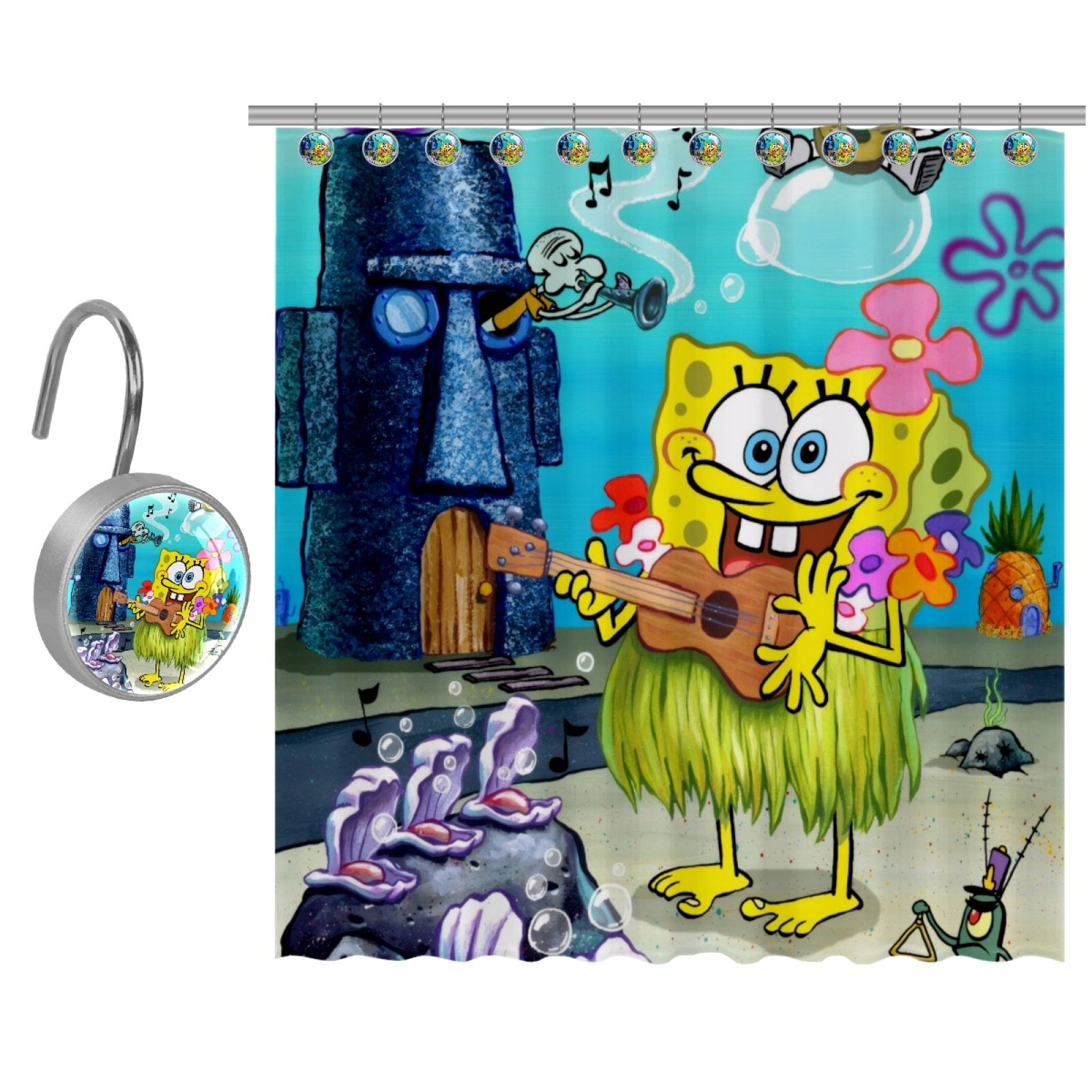 SpongeBob Printed Shower Curtain with 9 Hooks 36" x 72" - Walmart.com