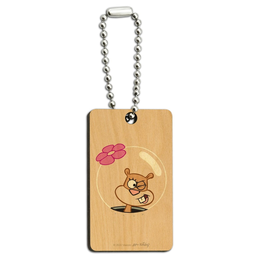 SpongeBob Sandy Wink Face Wood Wooden Rectangle Keychain Key Ring ...