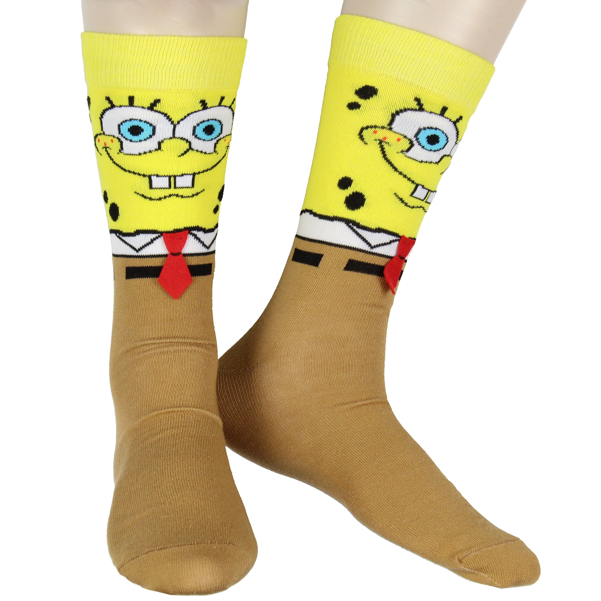 SpongeBob Socks Nickelodeon SpongeBob SquarePants Men's Character 3D Felt Tie Knit Mid Calf Crew ...