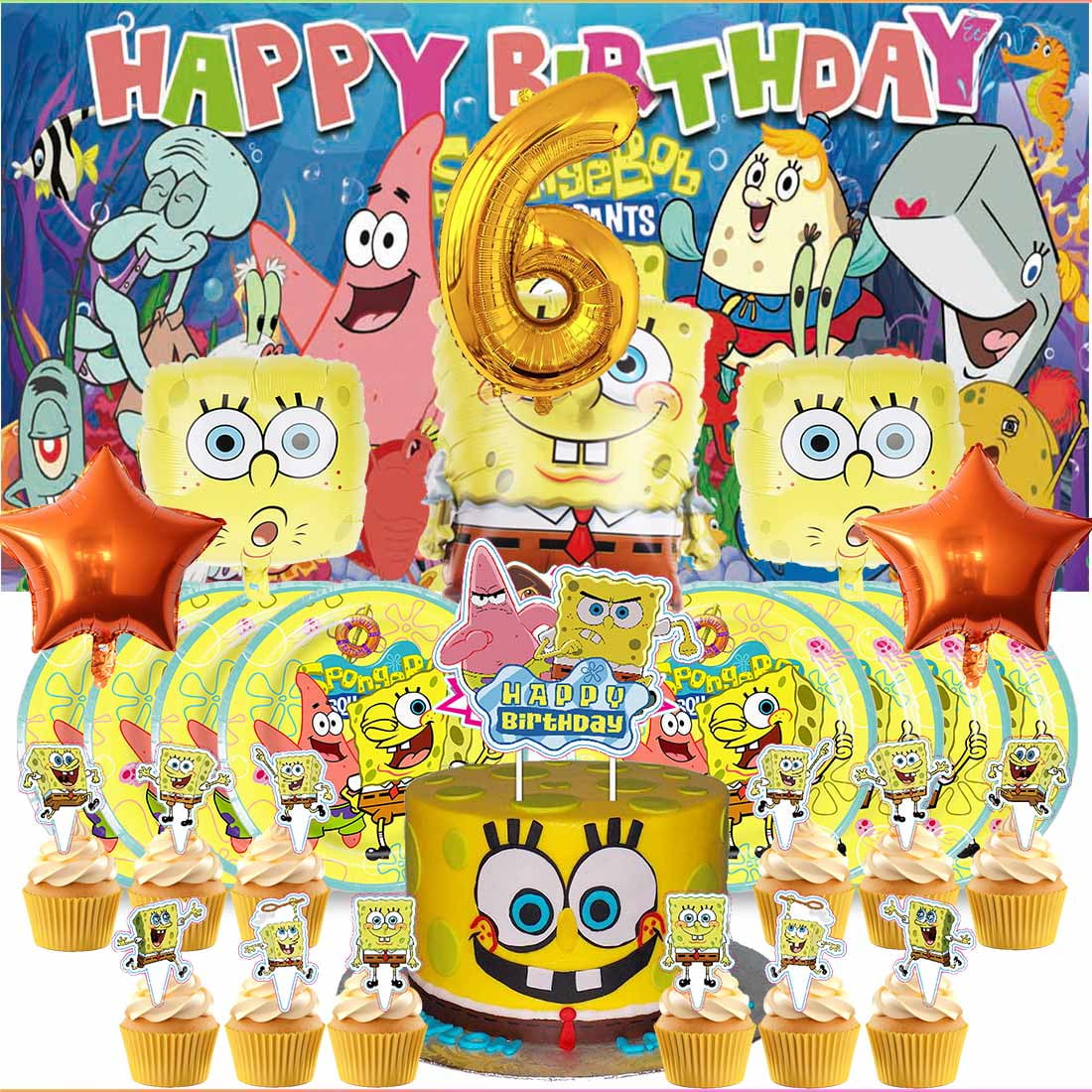 SpongeBob SquarePants 6th Tableware Balloons Cake Toppers Backdrop ...