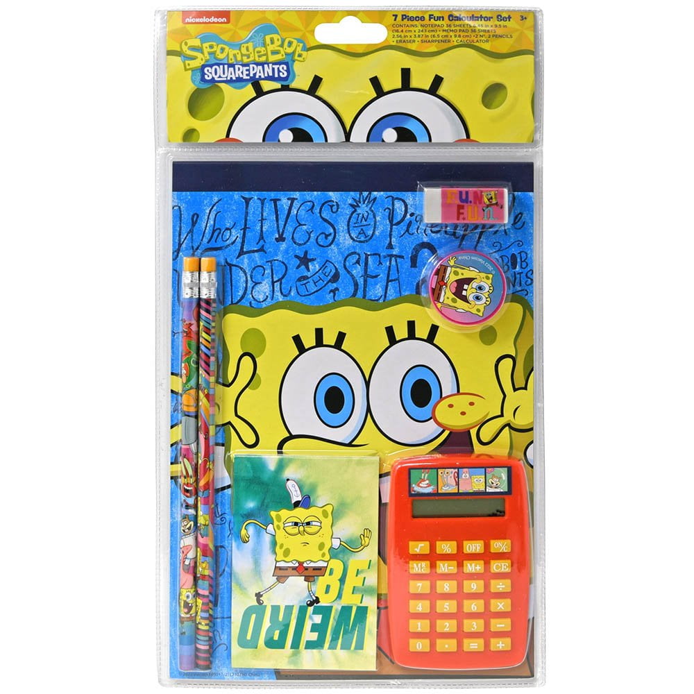 SpongeBob SquarePants 7pc Calculator Set, with Pencil, Eraser, Notepad ...