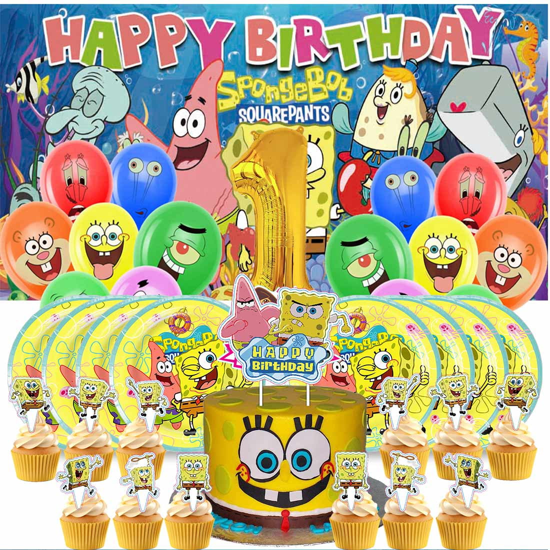 SpongeBob SquarePants Balloons Party Supplies 1st Decor Tableware ...