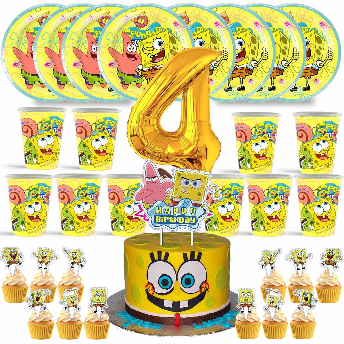 SpongeBob SquarePants Birthday 4th Cups Party Supplies Plates Fans ...