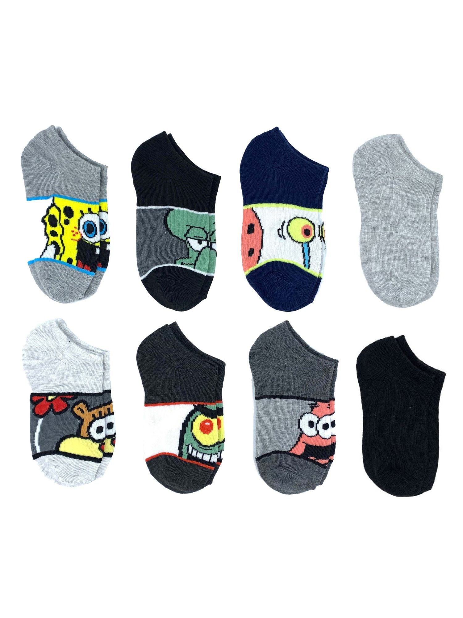 SpongeBob SquarePants, Boys 6+2 Bonus No-Show Socks, 8-Pack, Sizes S-L ...