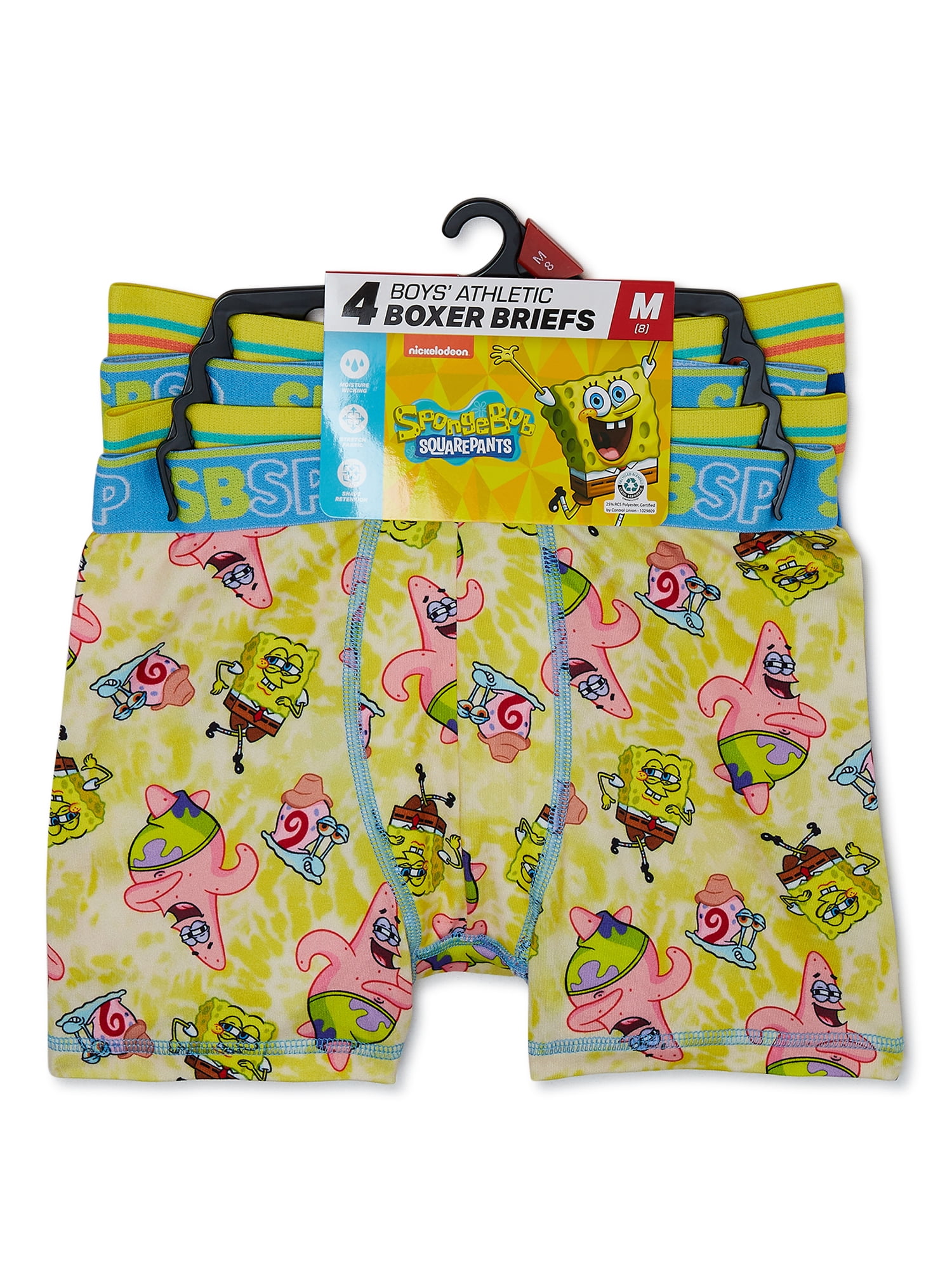 SpongeBob SquarePants Boys Boxer Brief Underwear, 4-Pack, Sizes XS-XL ...