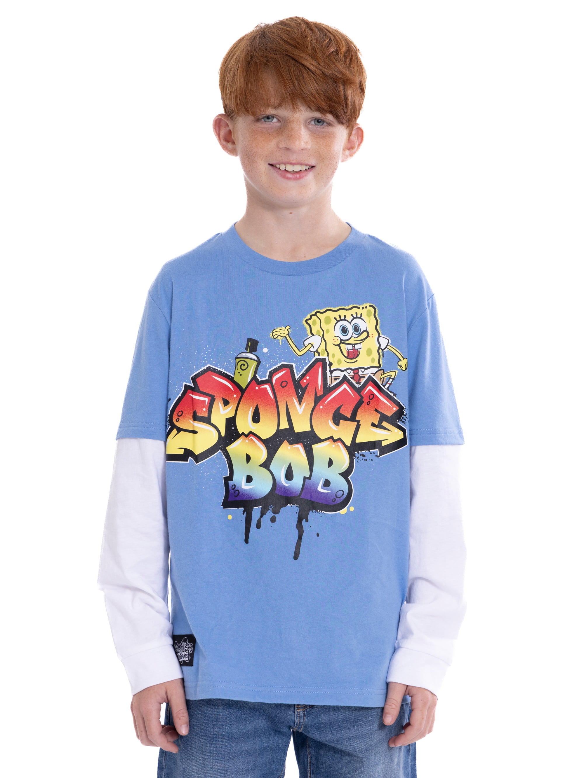 SpongeBob SquarePants Boys Graphic Layered Tee with Long Sleeves, Sizes ...