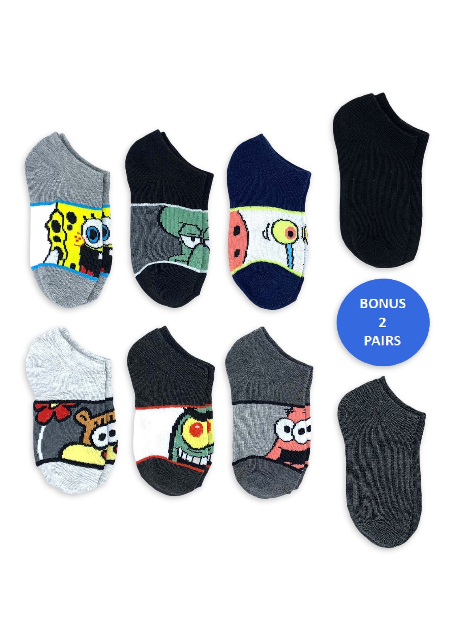 SpongeBob SquarePants Boys No-Show Socks 8-Pack S-L Breathable Comfort ...