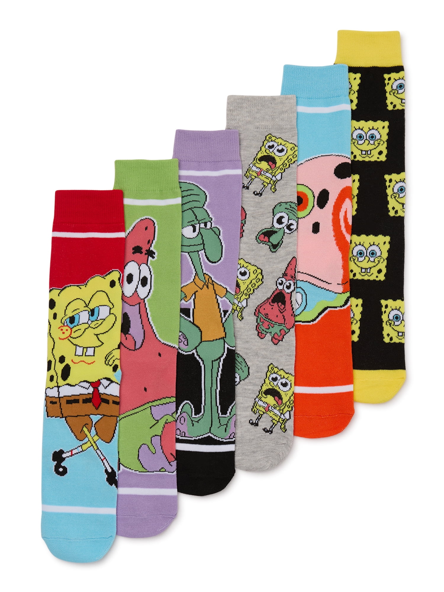 SpongeBob SquarePants Breathable Polyester Men’s Crew Socks, Red (6-Pack) - Walmart.com