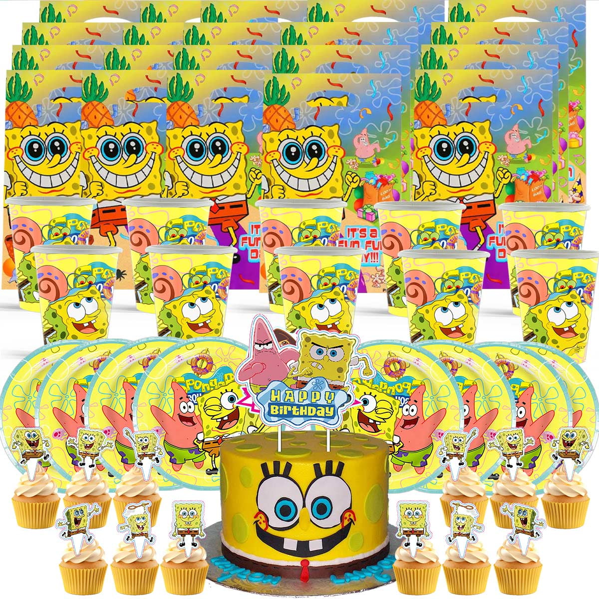 SpongeBob SquarePants Gift Bags Goodie Bag Plates Cup Candy Treat ...