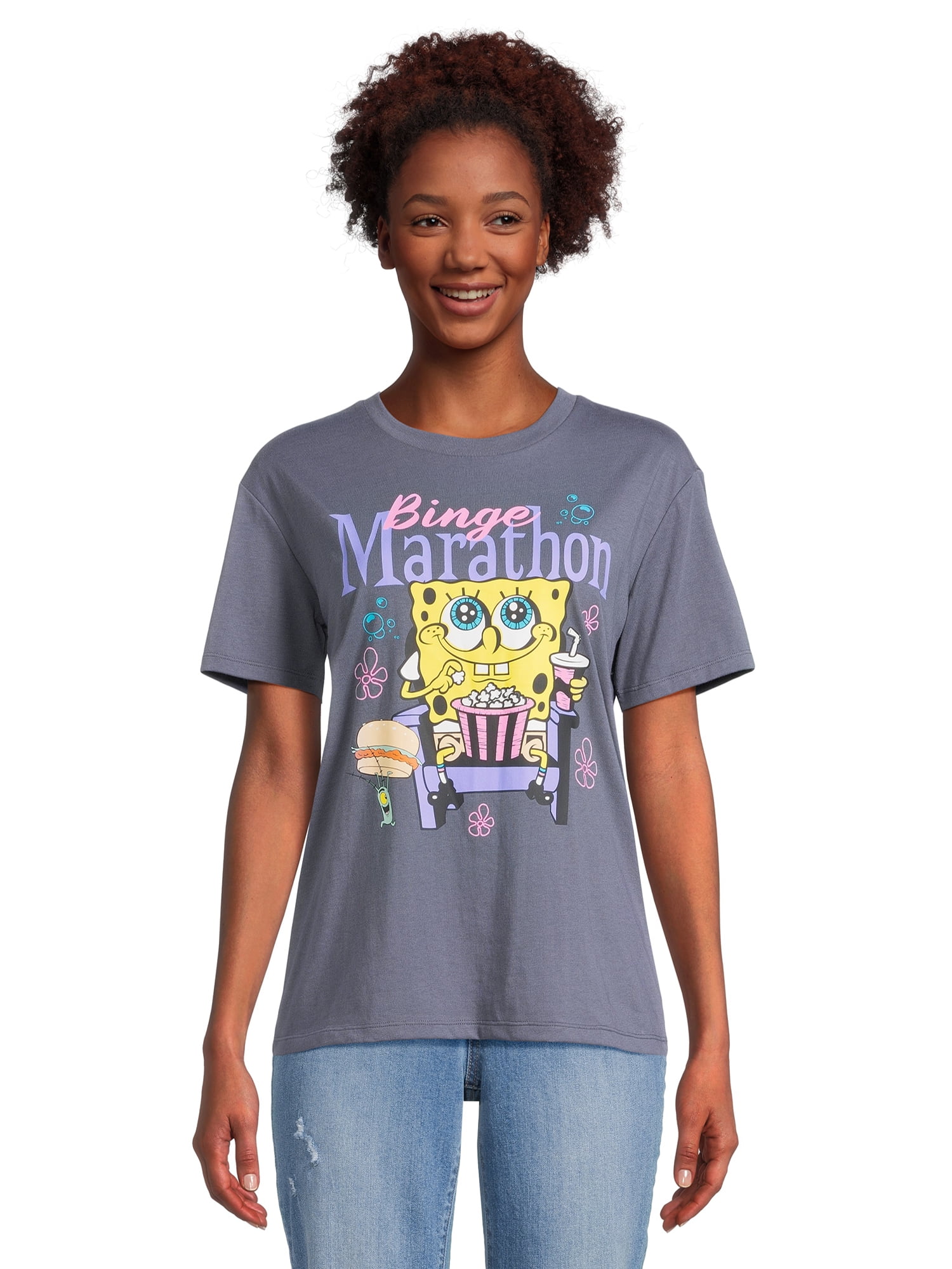 SpongeBob SquarePants Juniors’ Graphic Boyfriend Tee, Sizes XS-XXXL ...