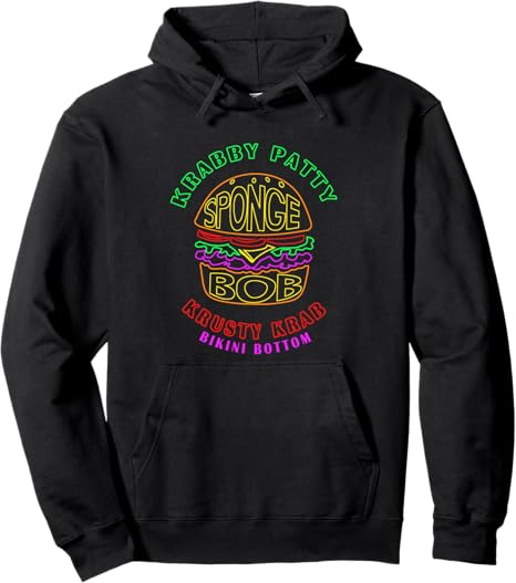 SpongeBob SquarePants Krabby Patty Retro Neon Outline Logo Pullover ...