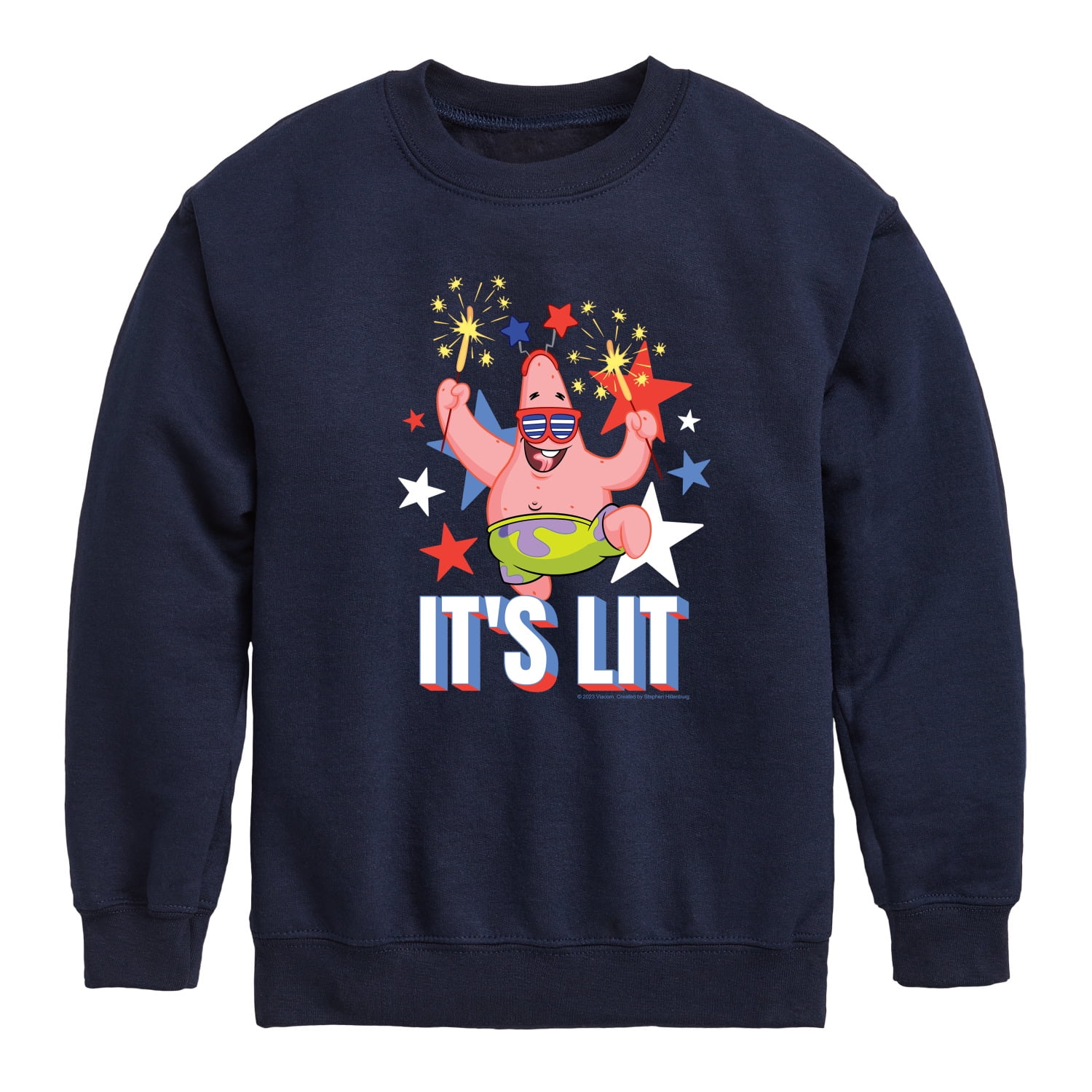 SpongeBob SquarePants - Lit Fireworks Patrick - Toddler & Youth Crewneck Fleece Sweatshirt ...