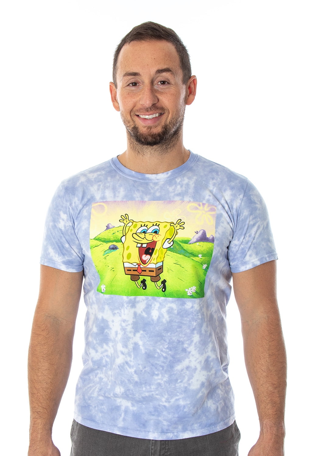 SpongeBob SquarePants Men's Jump For Joy Bleach Wash Dye T-Shirt ...