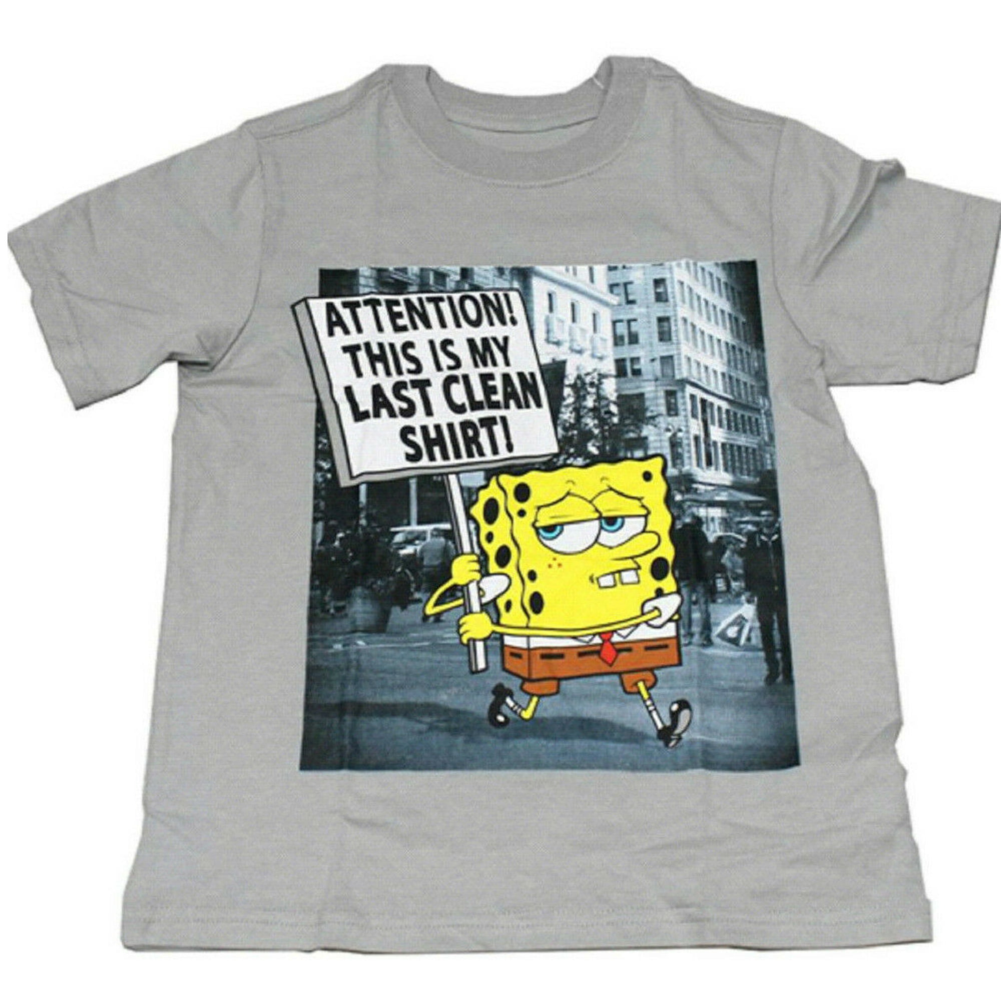 SpongeBob SquarePants My Last Clean Shirt Boy's Grey T-Shirt Tee ...
