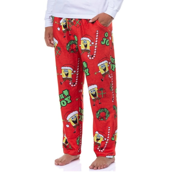 SpongeBob SquarePants Pajamas Men's Oh Joy Santa Hat Fleece Lounge Pj ...