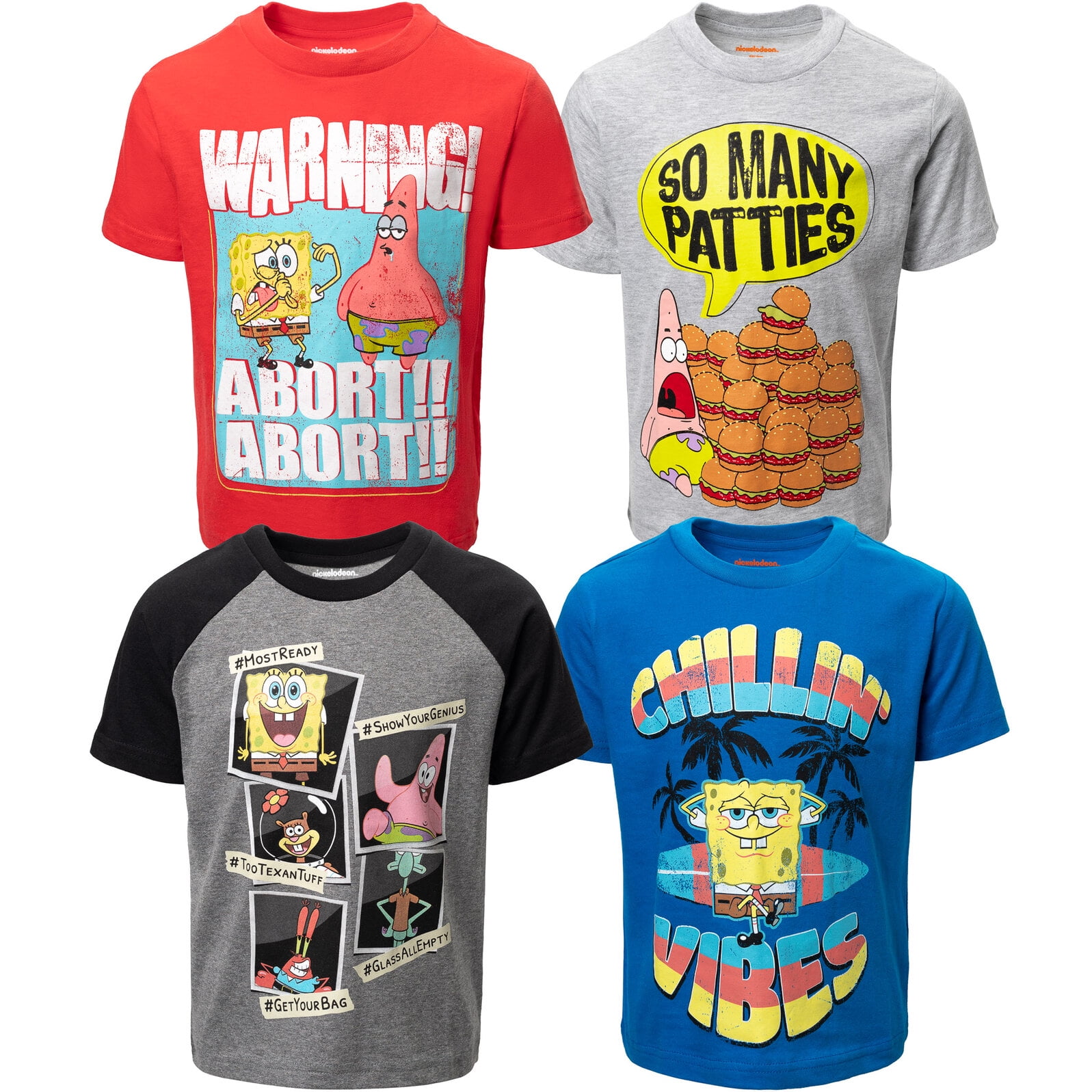 SpongeBob SquarePants Kids Clothing: 4 Pack Character Graphic T-Shirts ...