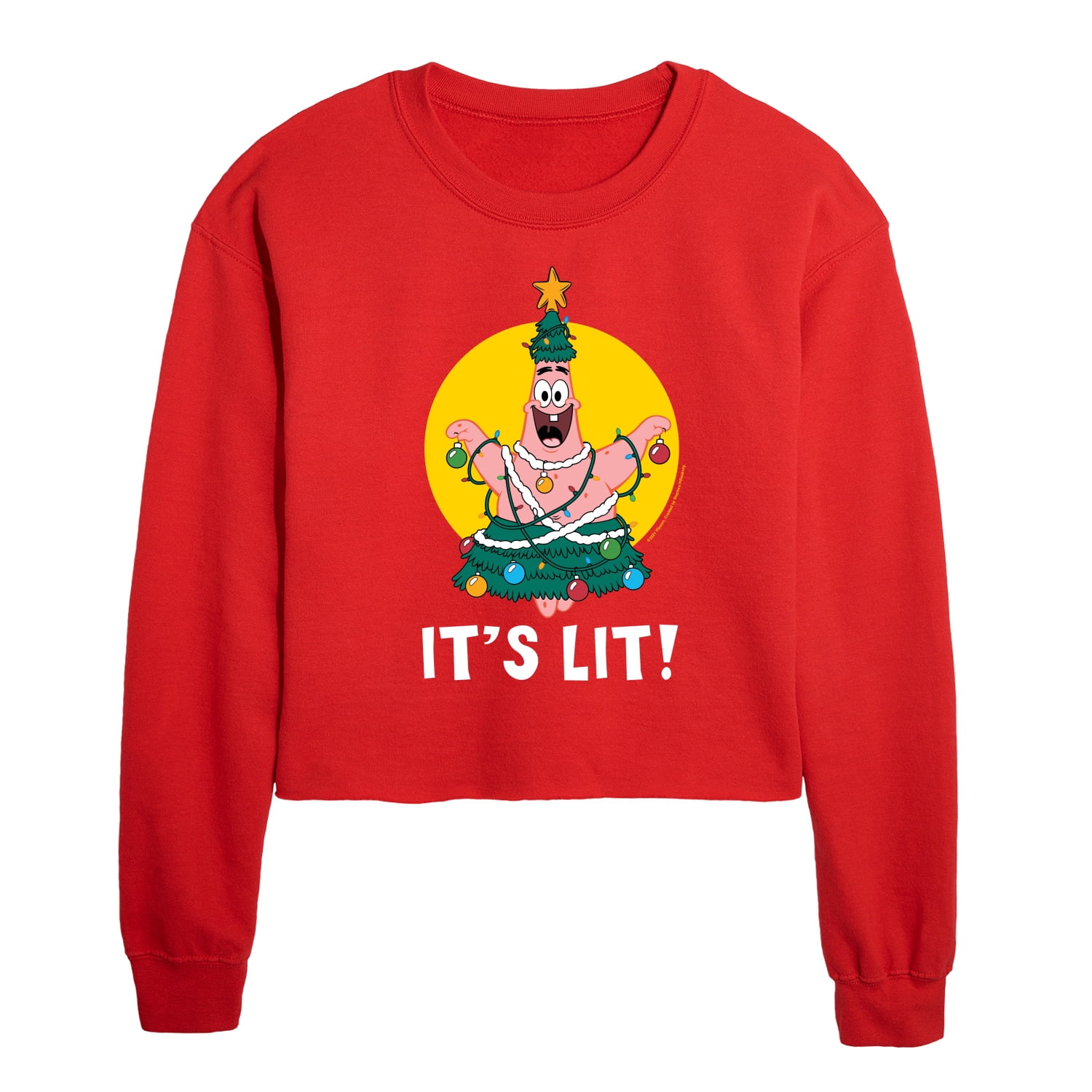 SpongeBob SquarePants - Patrick Its Lit - Juniors Cropped Crew Neck ...