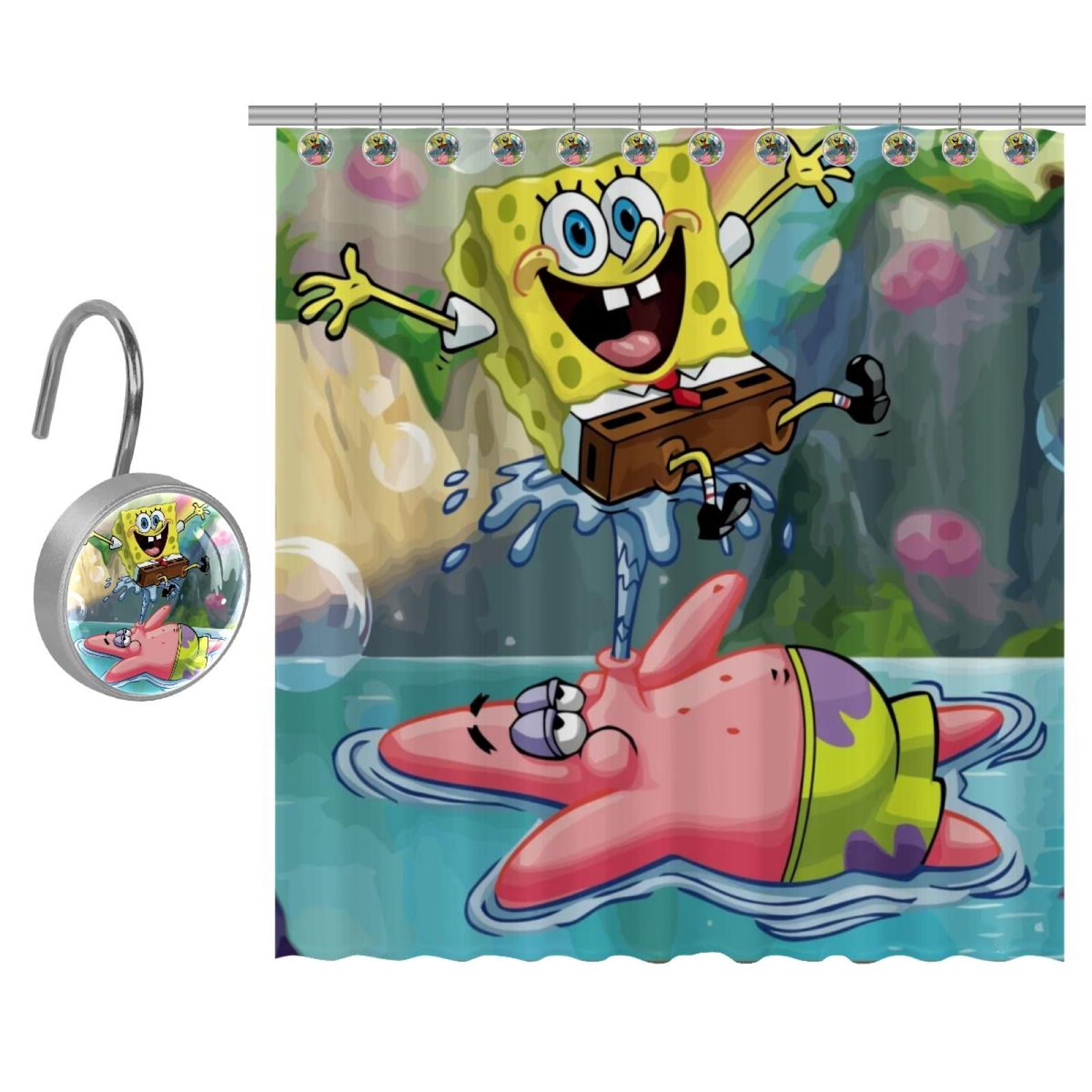 SpongeBob SquarePants Printed Shower Curtain with 10 Hooks 60" x 72 ...
