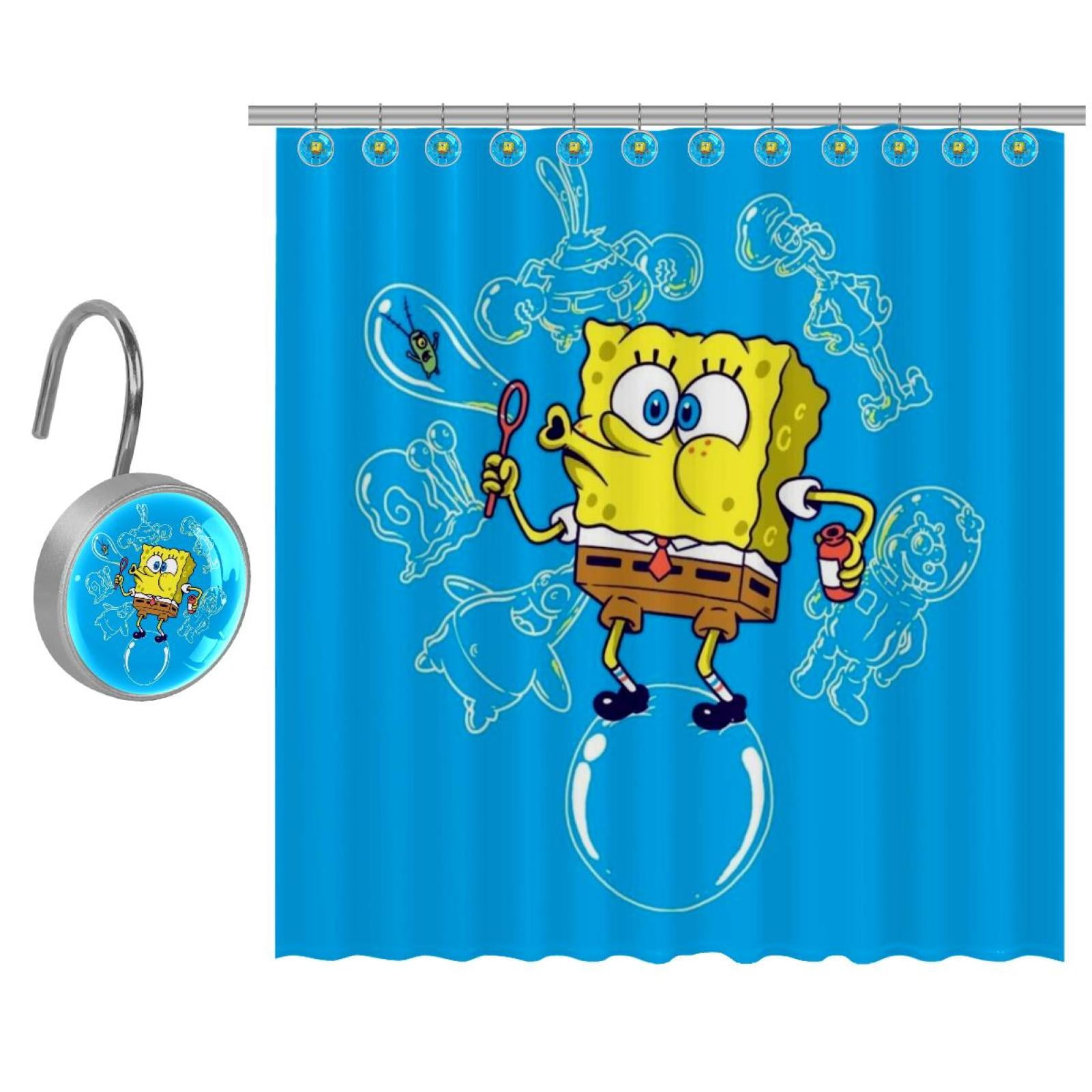 SpongeBob SquarePants Printed Shower Curtain with 10 Hooks 66" x 72 ...
