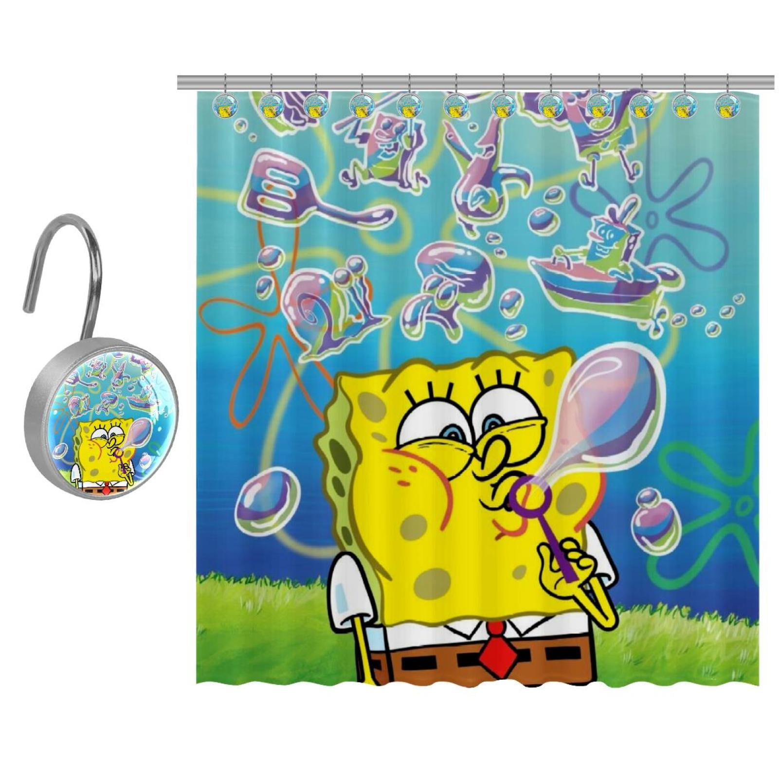 SpongeBob SquarePants Printed Shower Curtain with 9 Hooks 36" x 72 ...