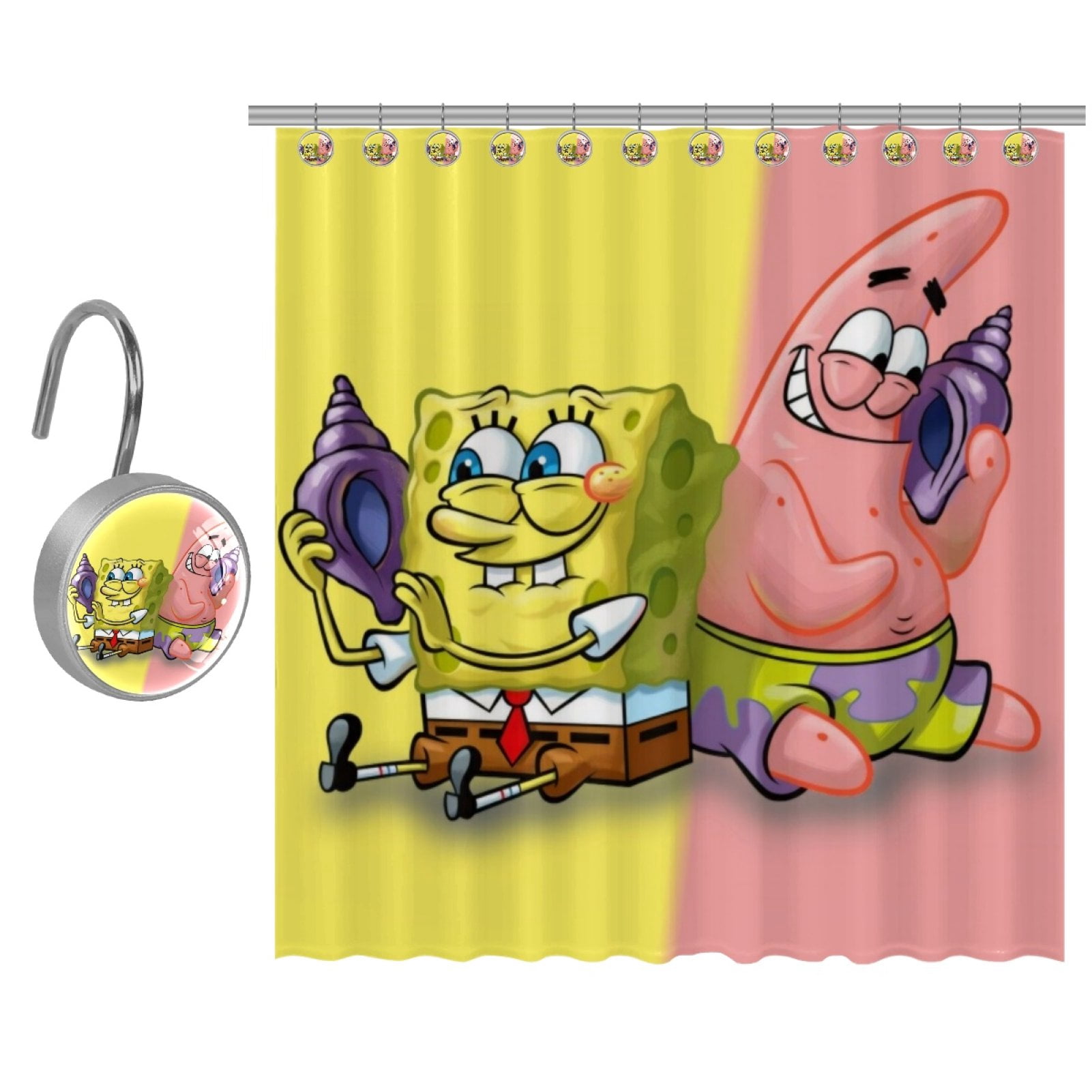 SpongeBob SquarePants Printed Shower Curtain with 9 Hooks 48" x 72 ...
