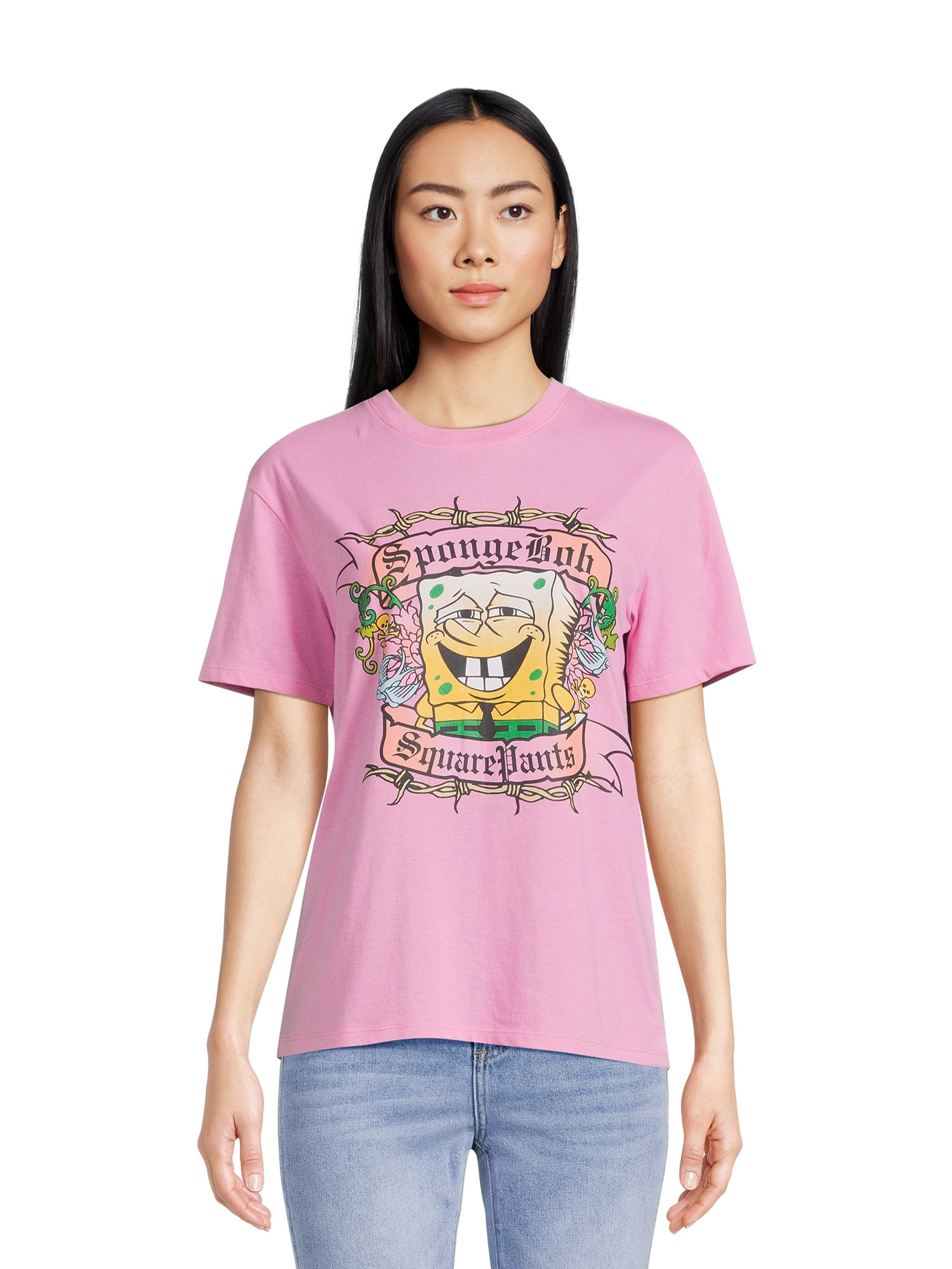 SpongeBob SquarePants Women's Short Sleeve Crew Neck Graphic T-Shirt ...