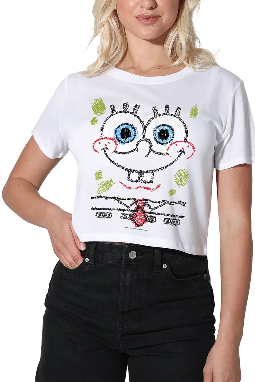 SpongeBob SquarePants SpongeBob Scribble Smile Women's Crop Top T-Shirt ...