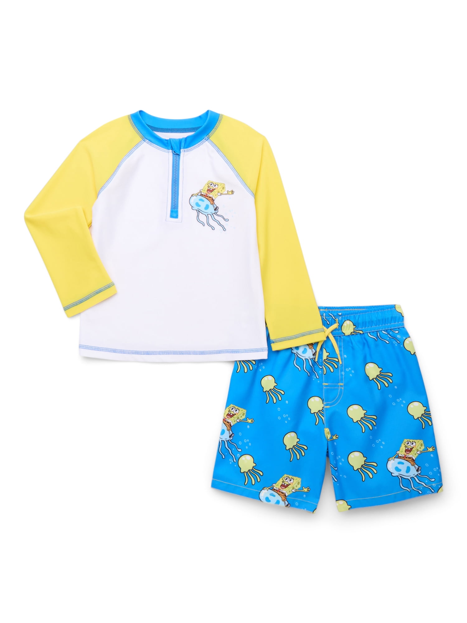 SpongeBob SquarePants Toddler Boys Zip Rash Guard and Swim Shorts Set ...