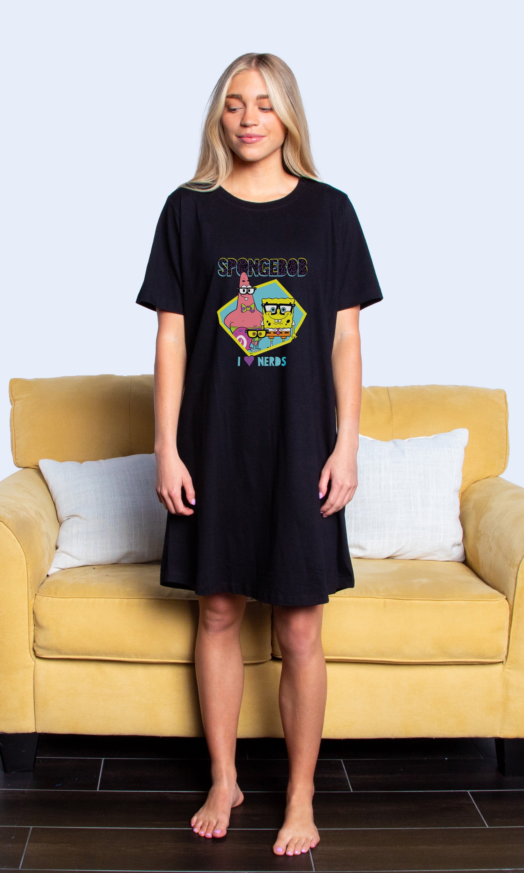 SpongeBob SquarePants Women's I Love Nerds Pajama Dorm Sleep Shirt ...