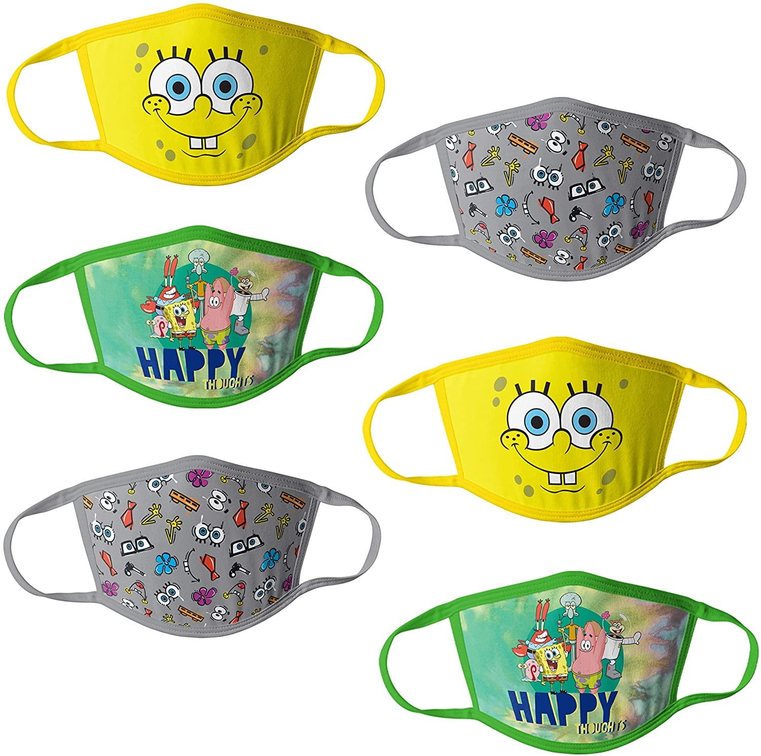 SpongeBob Squarepants Kids' Reusable Mask Multipack, AdultSpongebob6 ...