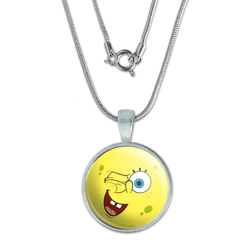 SpongeBob Winking Face 0.75" Pendant with Sterling Silver Plated Chain ...