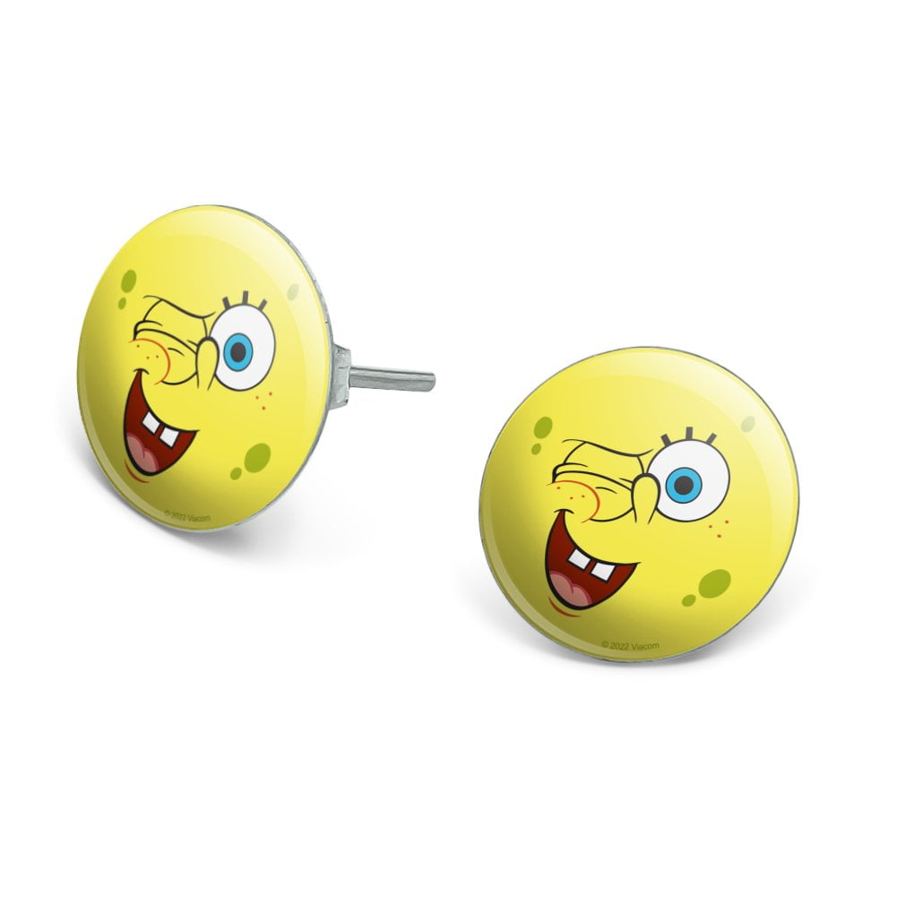 SpongeBob Winking Face Novelty Silver Plated Stud Earrings - Walmart.com