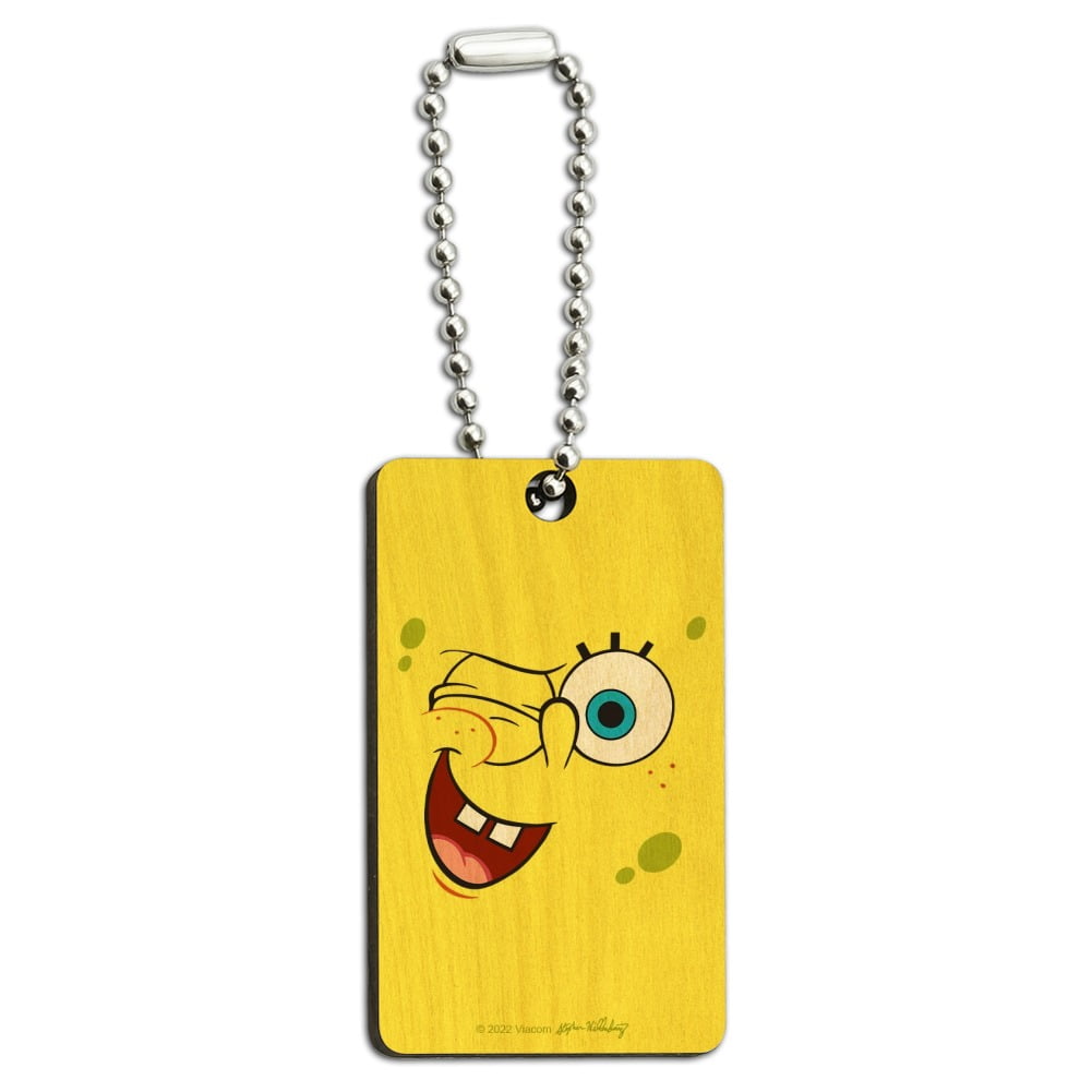 Spongebob Winking Face Wood Wooden Rectangle Keychain Key Ring ...