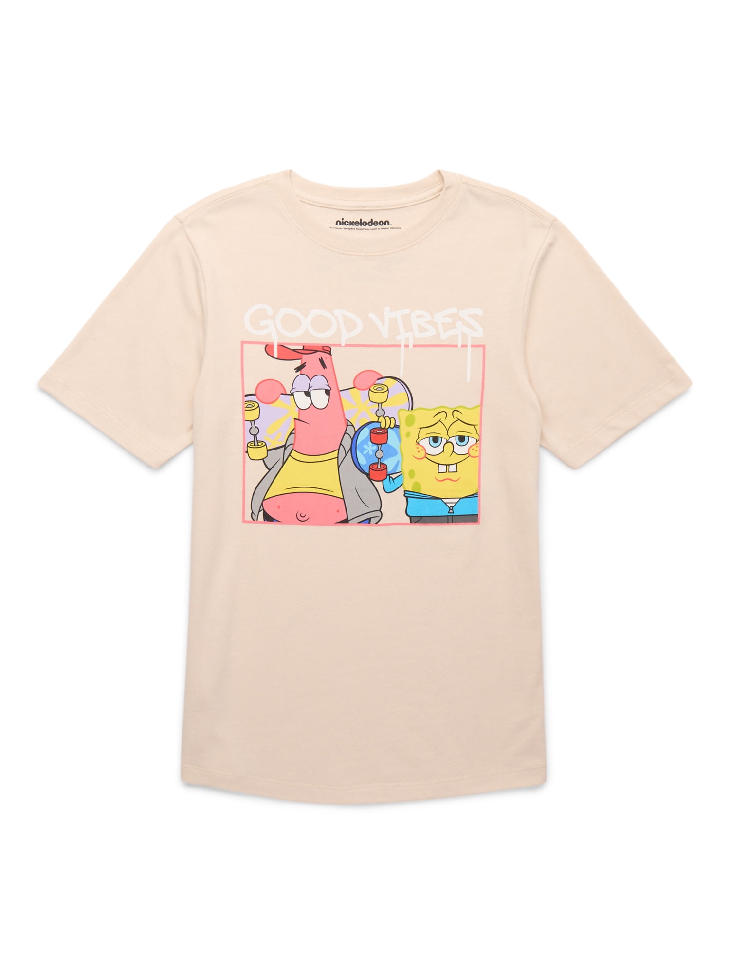 SpongeBob Good Vibes, Crew Neck, Short Sleeve, Graphic T-Shirt, Sizes 4 ...