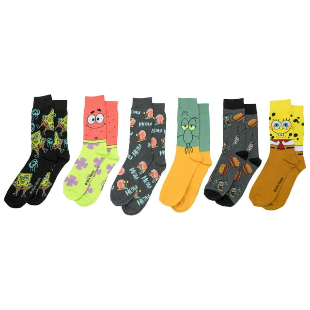 Spongebob 874588 SpongeBob SquarePants Assorted Icons Mens Crew Socks - 6 Pair - Walmart.com