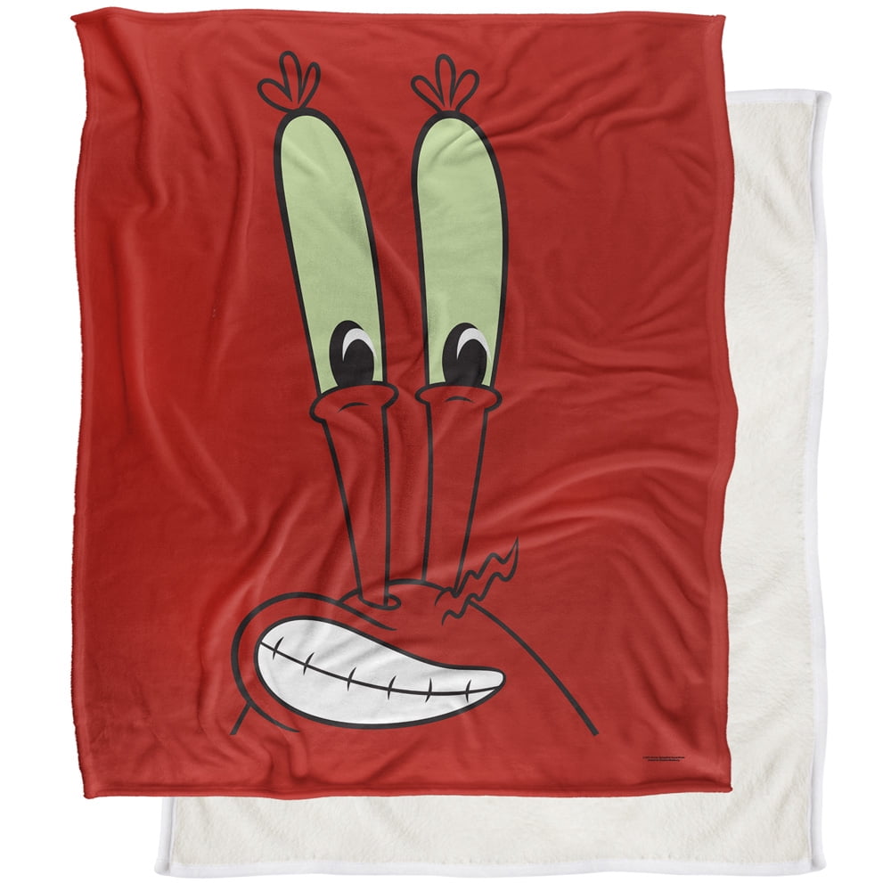 Spongebob Blanket, 50"x60" Mr. Krab Face Silky Touch Sherpa Back Super ...