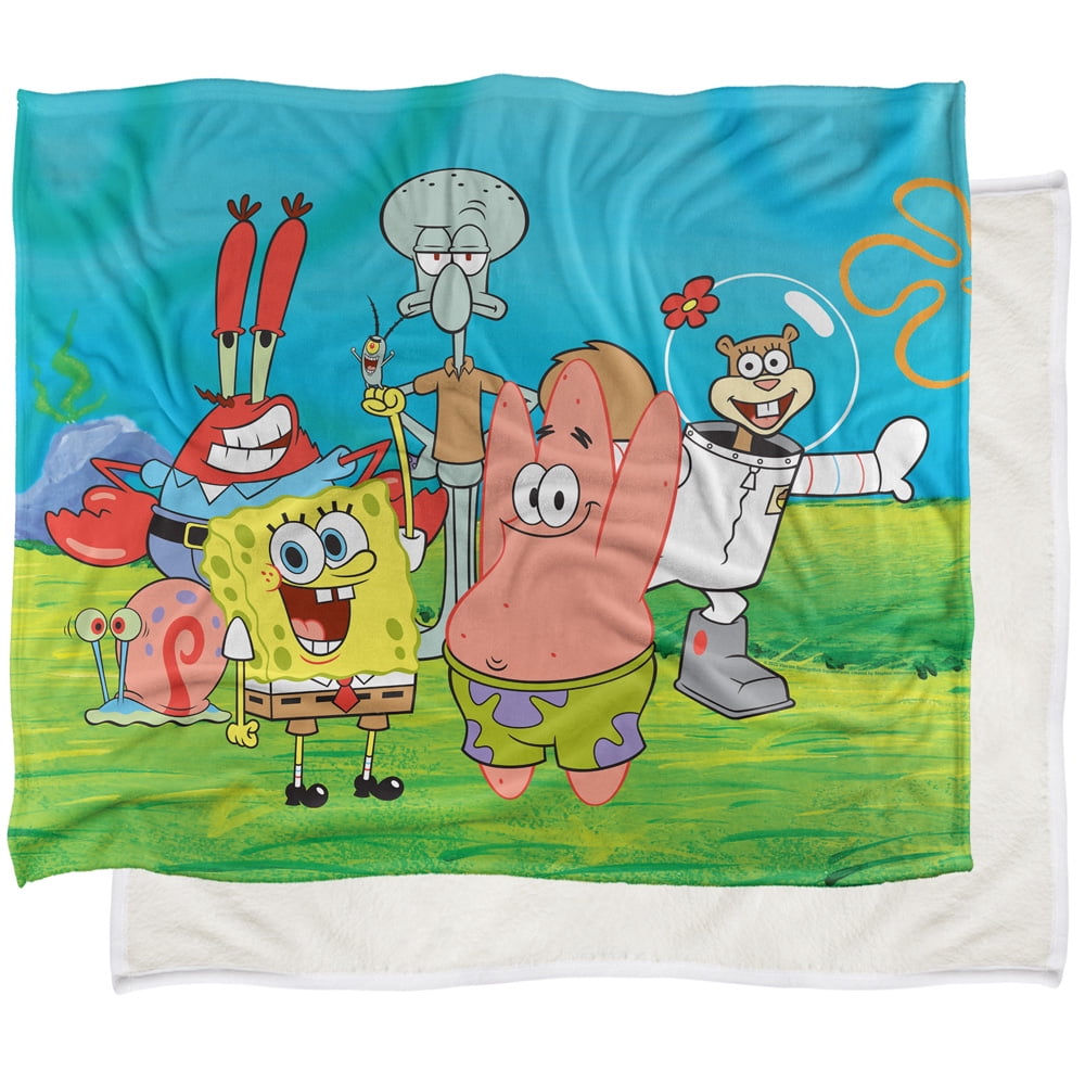 Spongebob Blanket, 50"x60" Spongebob Group Scene Silky Touch Sherpa ...