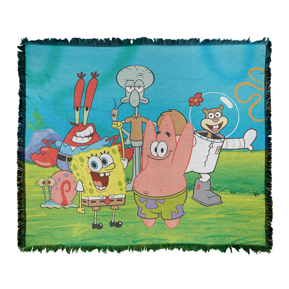 Spongebob Blanket, 50"x60" Spongebob Group Scene Woven Tapestry Cotton ...