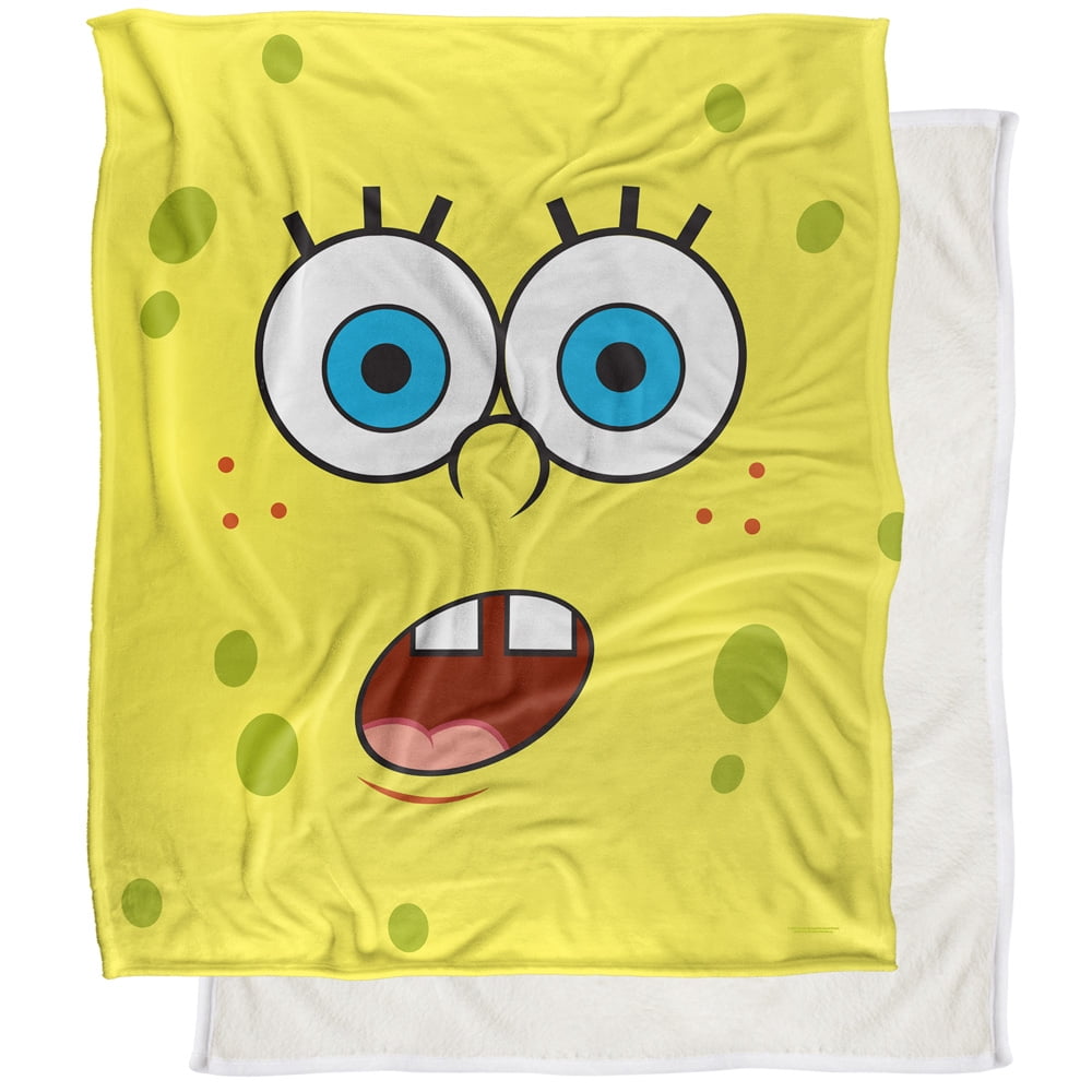 Spongebob Blanket, 50"x60" Spongebob Surprise Face Silky Touch Sherpa ...