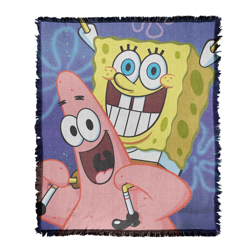 Spongebob Blanket, 50"x60" Spongebob and Patrick Cropped Woven Tapestry ...