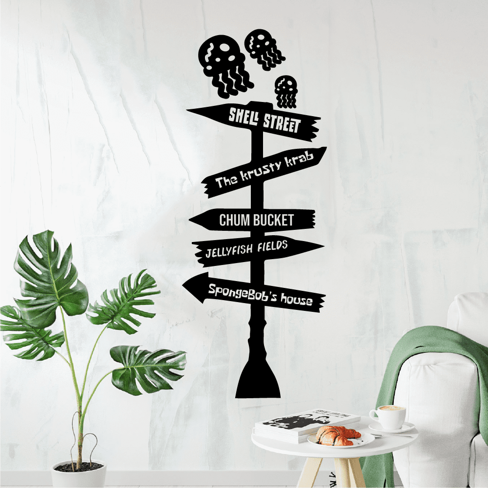Spongebob Cartoon Pathway Signage Fantasy World Sign Wall Sticker Art ...