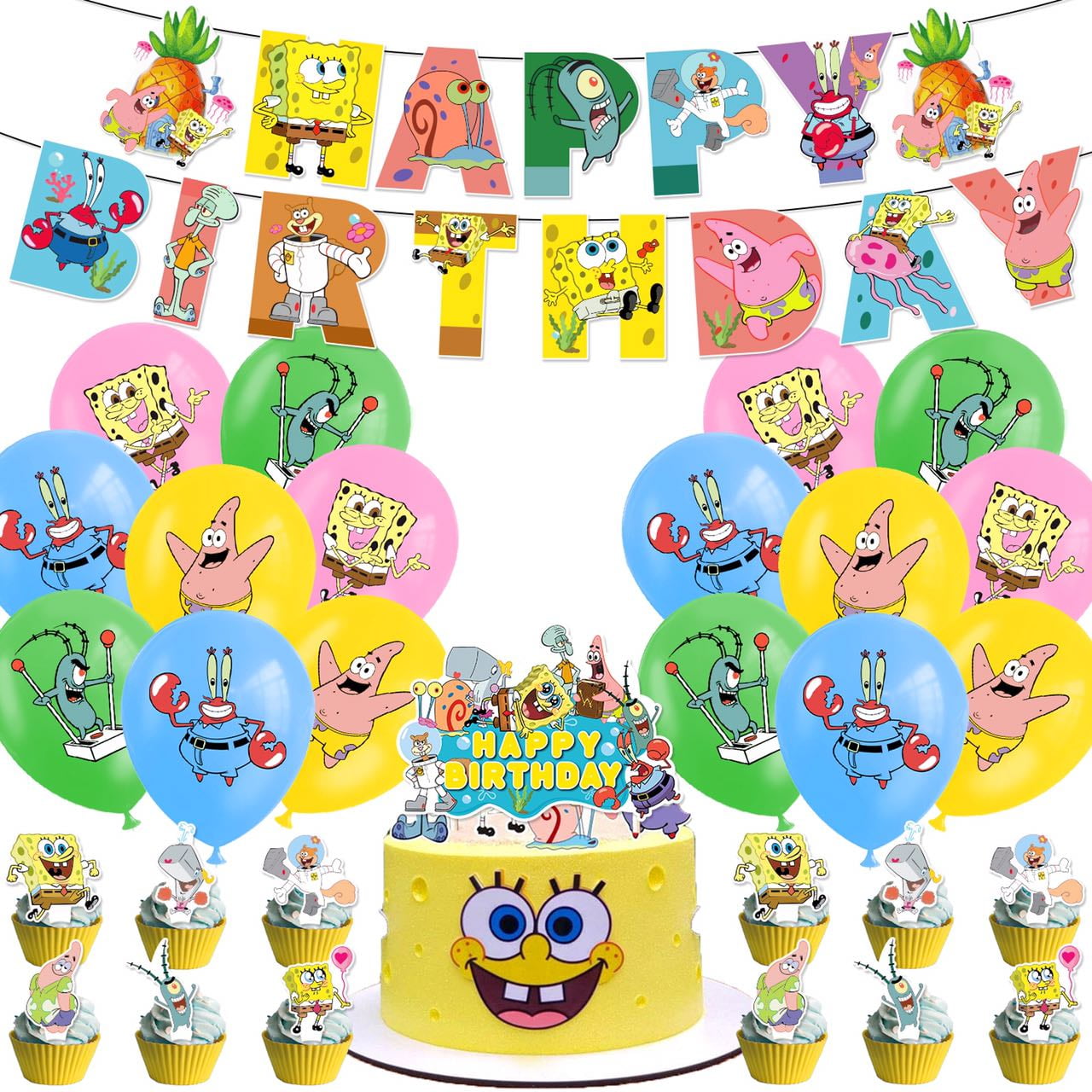 Spongebob Cartoon Theme Birthday Party Decorate Supplies Set for Boys ...
