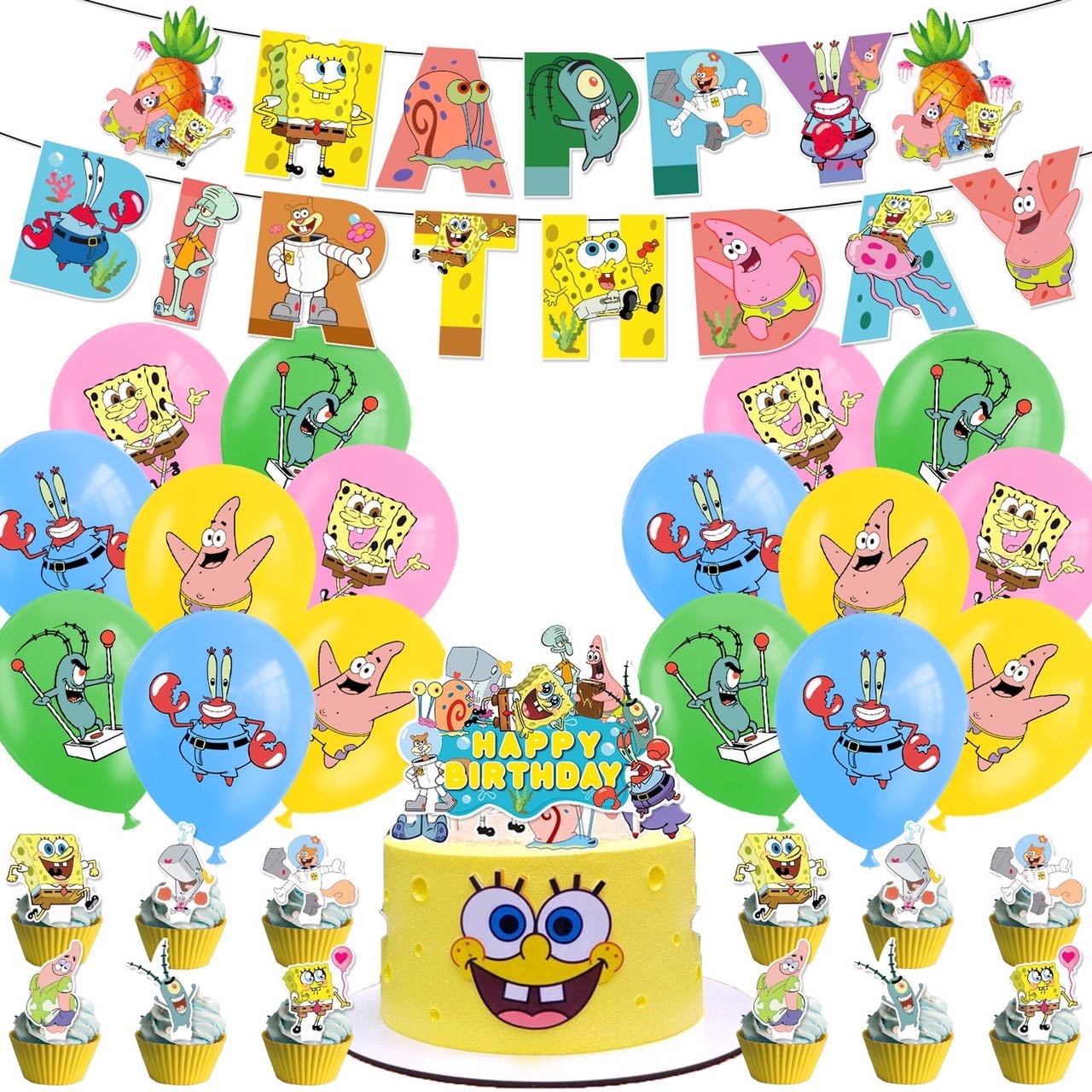TG Spongebob Decorations Birthday Supplies Set, Banner, Cake Topper ...