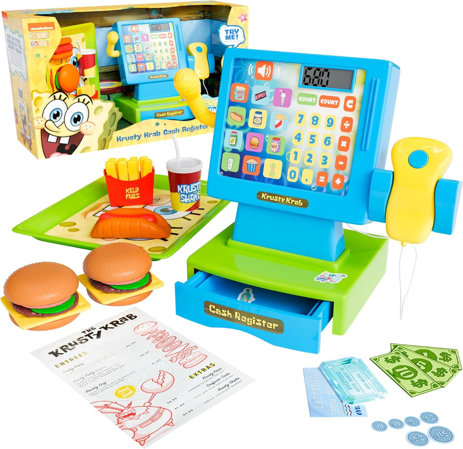 Spongebob Cash Register Play Set - Krusty Krab Cash Register - Includes ...