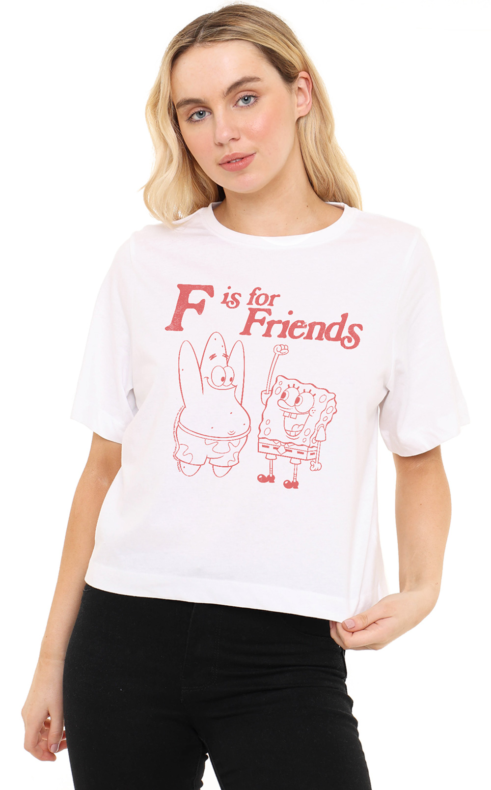 Spongebob F Is For Friends Women's Boxy Cropped T-Shirt Casual Graphic ...