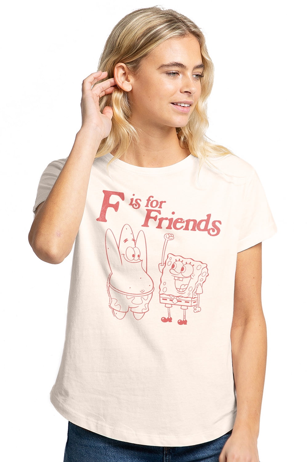 Spongebob F Is For Friends Women's Graphic T-Shirt Rolled Sleeve Tee ...