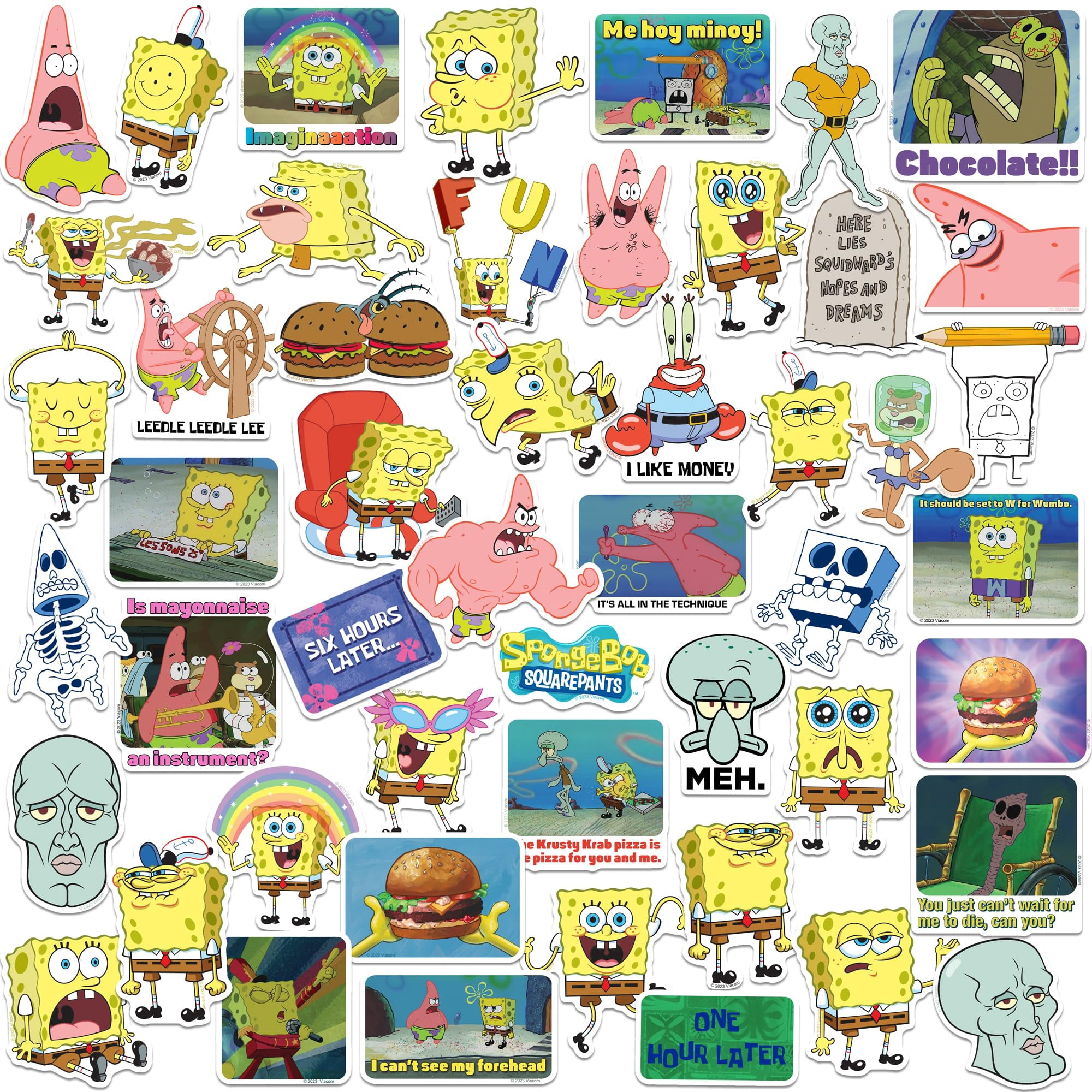 Spongebob Meme Sticker Pack 50ct Die Cut Vinyl Large Deluxe Variety Set ...