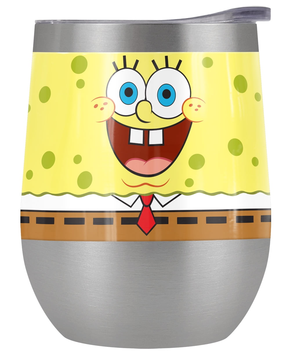 Spongebob Official Sponge Face 12 oz Stemless Tumbler, Stainless Steel ...