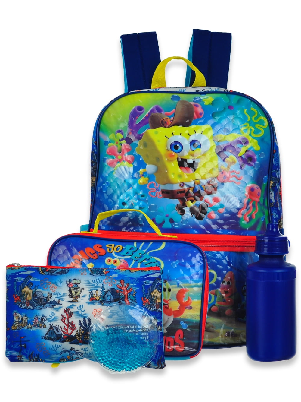 SpongeBob SquarePants Boys' 5-Piece Backpack Set, Turquoise/Multi, One ...